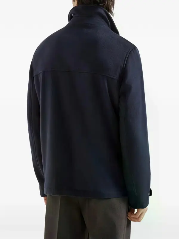 Brunello Cucinelli Virgin Wool Cloth Field Jacket With Nappa Leather Inserts