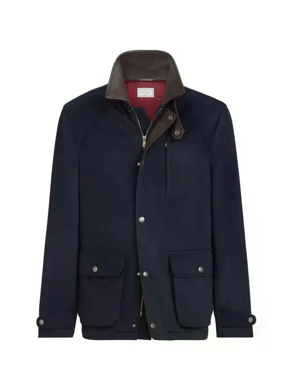 Brunello Cucinelli Virgin Wool Cloth Field Jacket With Nappa Leather Inserts