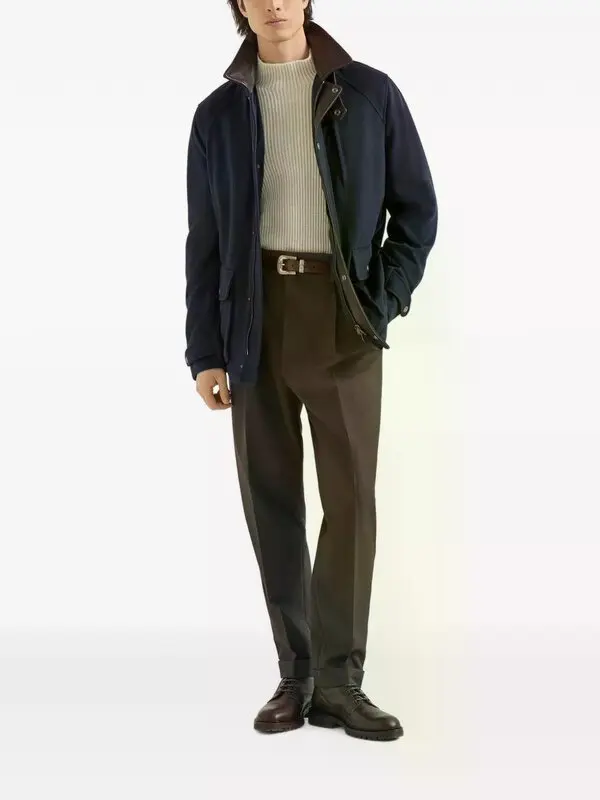 Brunello Cucinelli Virgin Wool Cloth Field Jacket With Nappa Leather Inserts