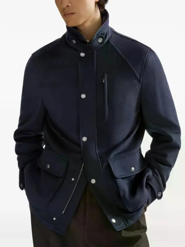 Brunello Cucinelli Virgin Wool Cloth Field Jacket With Nappa Leather Inserts