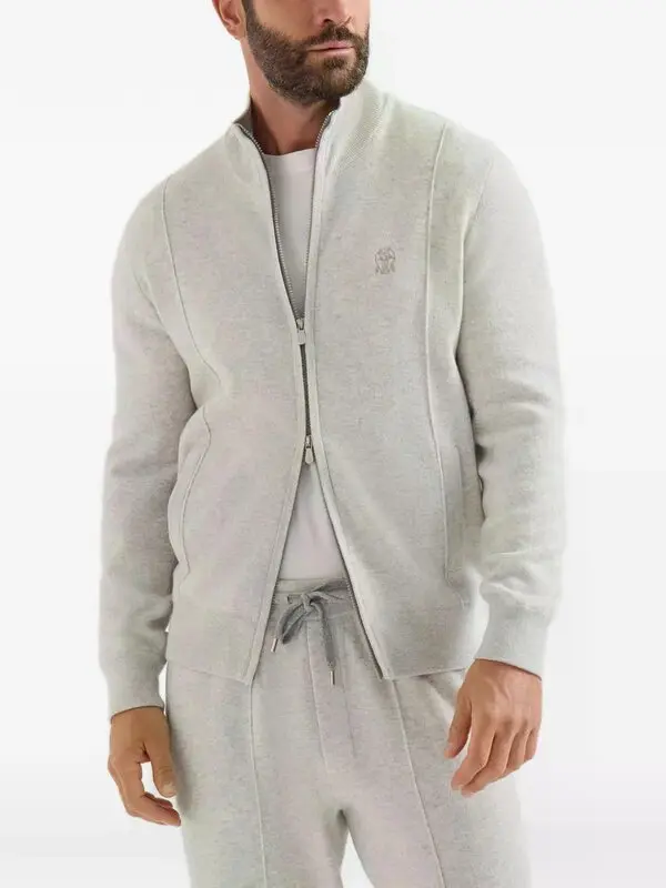 Brunello Cucinelli Cashmere Double Knit Zipper Cardigan - Grey