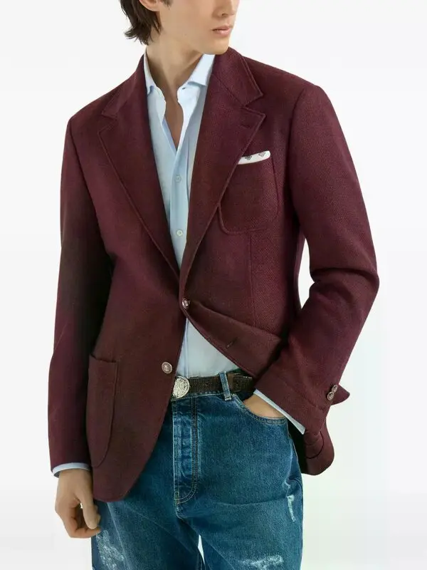 Brunello Cucinelli Cashmere Panama Deconstructed Blazer With Patch Pockets And Metal Buttons