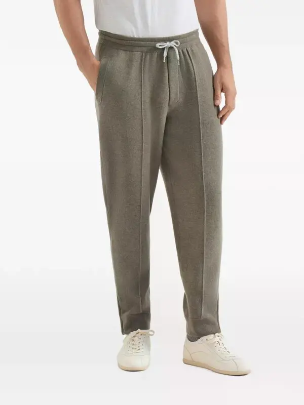 Brunello Cucinelli Cashmere Double Knit Trousers With Crête Detail And Elasticated Zipper Cuffs - Green