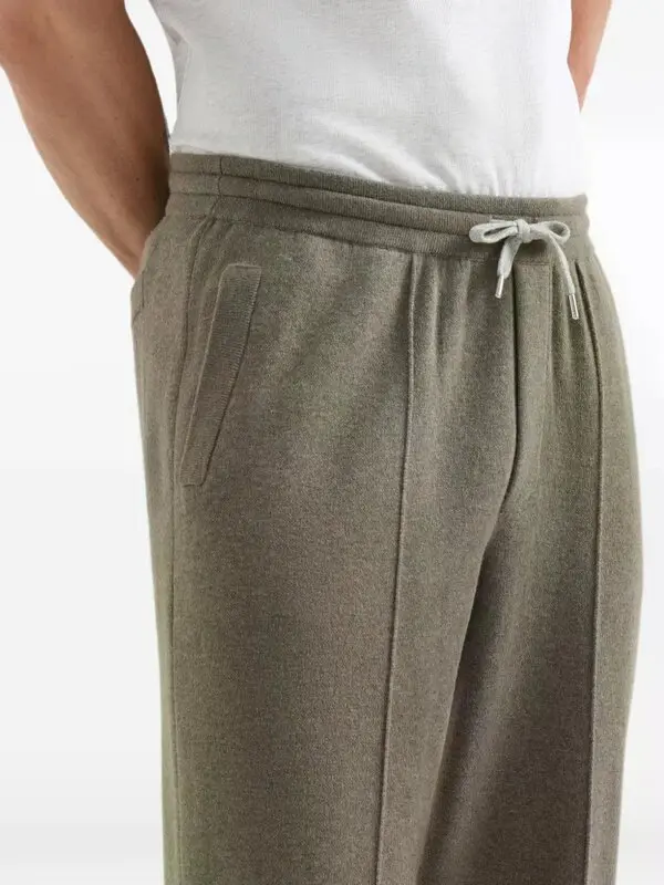 Brunello Cucinelli Cashmere Double Knit Trousers With Crête Detail And Elasticated Zipper Cuffs - Green