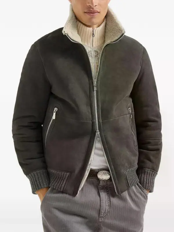 Brunello Cucinelli Shearling-trimmed Ribbed Jacket - Grey
