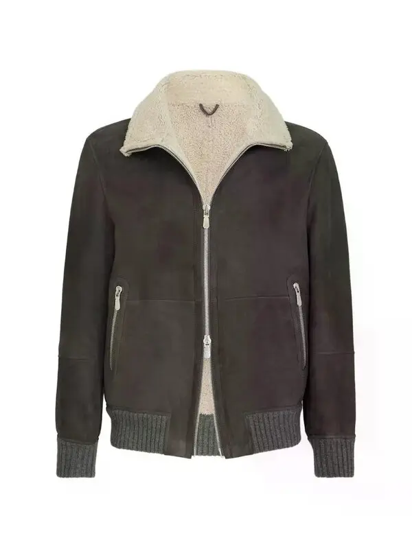 Brunello Cucinelli Shearling-trimmed Ribbed Jacket - Grey
