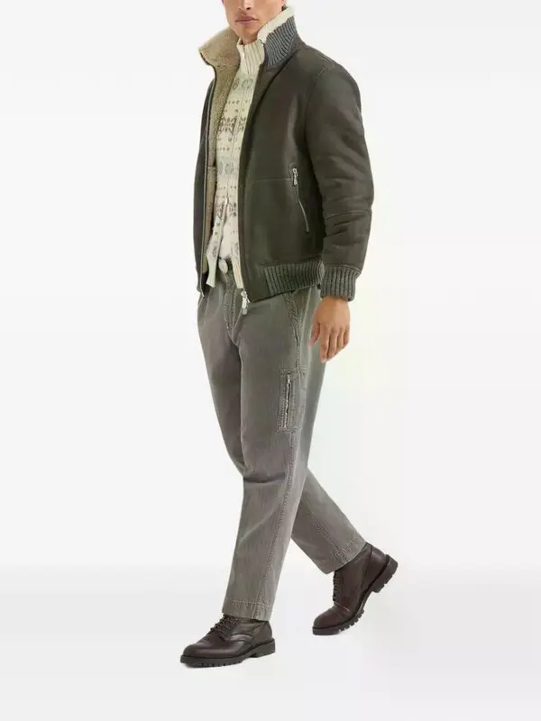 Brunello Cucinelli Shearling-trimmed Ribbed Jacket - Grey