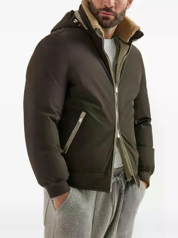 Brunello Cucinelli Stretch Bonded Nylon Down Jacket With Detachable Hood - Brown