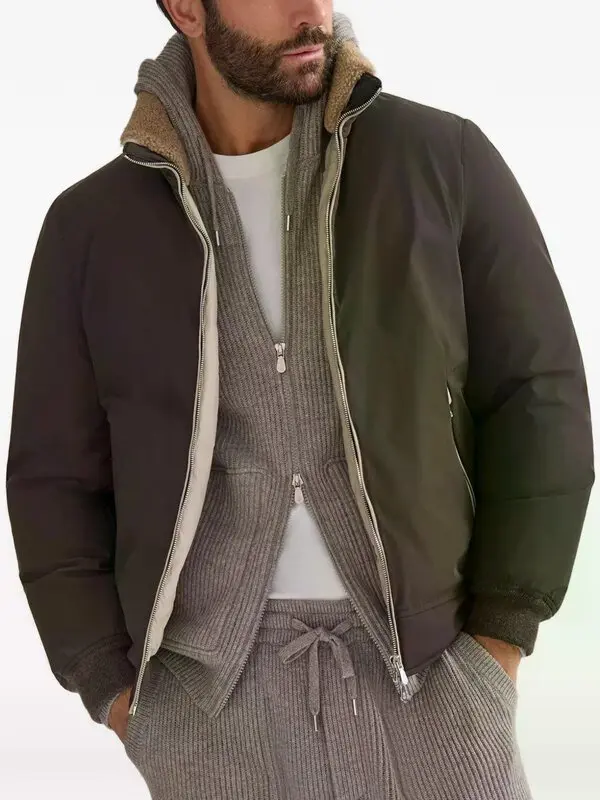 Brunello Cucinelli Stretch Bonded Nylon Down Jacket With Detachable Hood - Brown