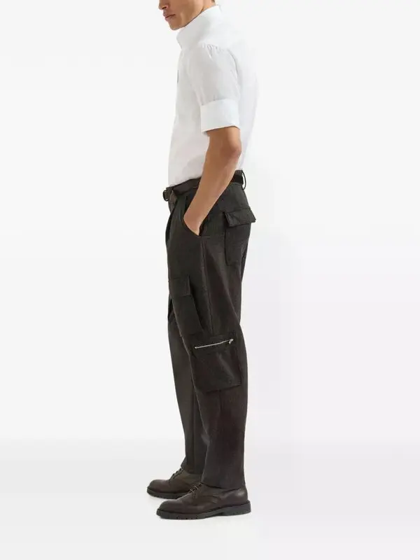 Brunello Cucinelli Virgin Wool Flannel Cargo Trousers With Waist Tabs - Brown