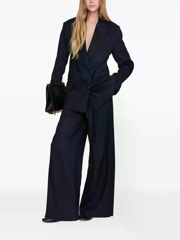 ANINE BING Paola Navy Pinstripe Wide-leg Trousers - Blue