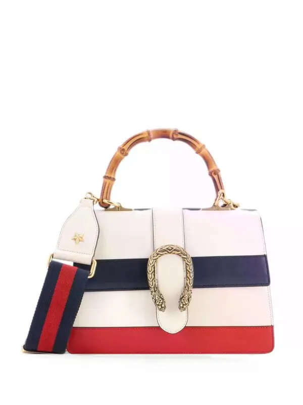 Gucci Dionysus Bamboo Top Handle Bag Colorblock Leather Medium Satchel - Blue