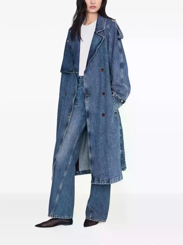 ANINE BING Rickie Double-breasted Belted Denim Coat - Blue