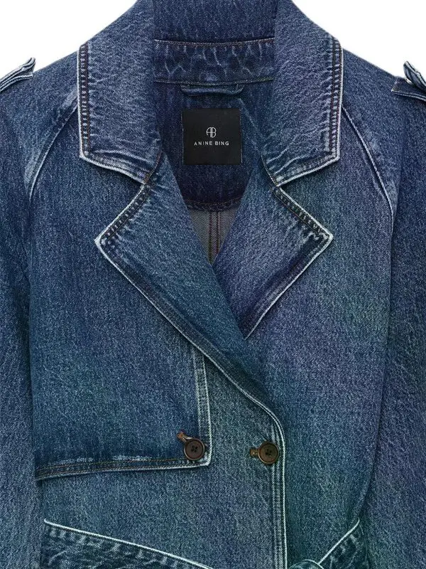 ANINE BING Rickie Double-breasted Belted Denim Coat - Blue