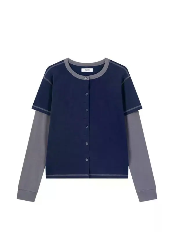 STUDIO TOMBOY Layered Button-down Long-sleeve Cotton Sweatshirt - Blue
