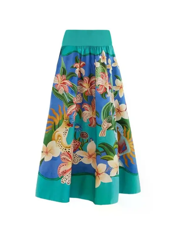 Farm Rio Garden Of Life Midi Skirt - Blue
