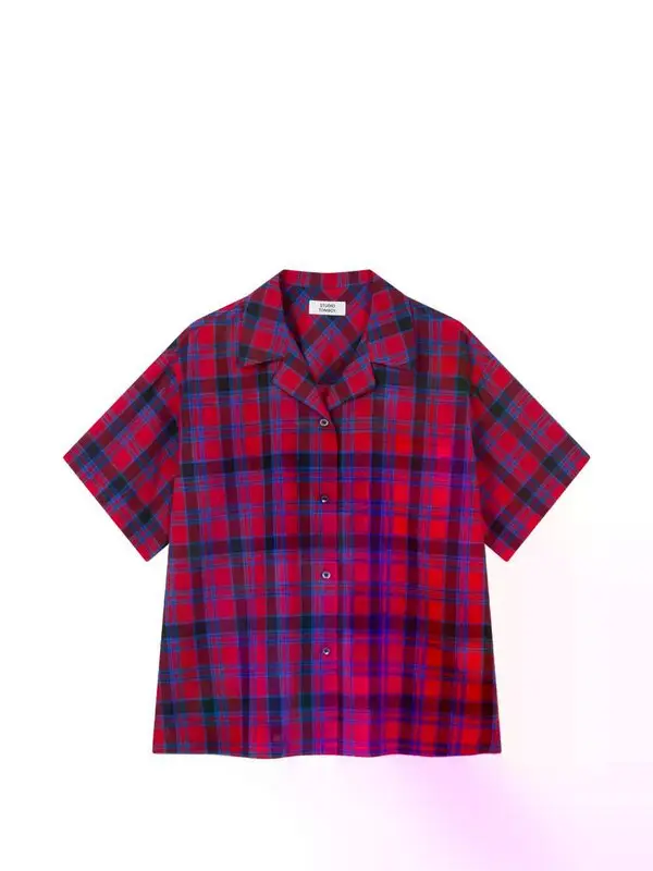 STUDIO TOMBOY Check-pattern Short-sleeve Cotton Shirt