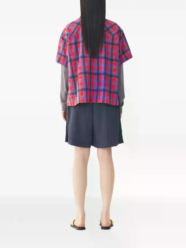 STUDIO TOMBOY Check-pattern Short-sleeve Cotton Shirt