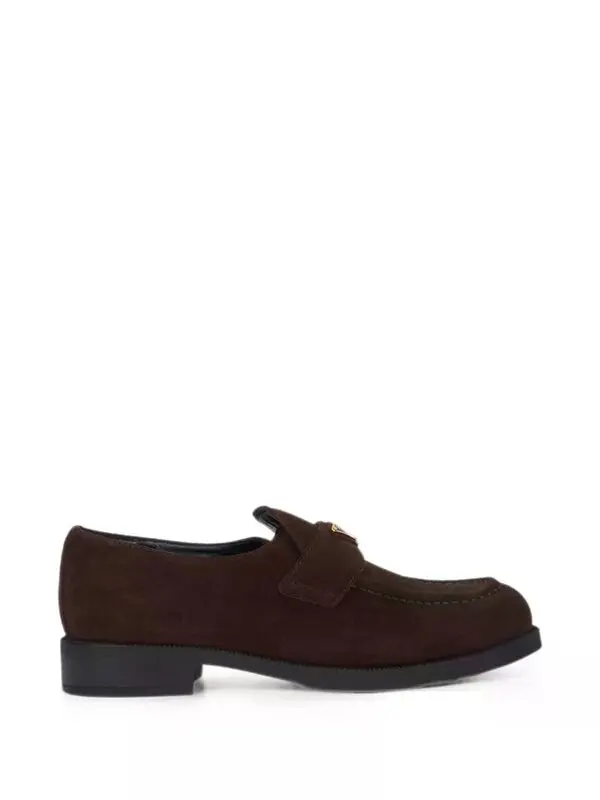 Prada Logo-plaque Suede Loafers - Brown