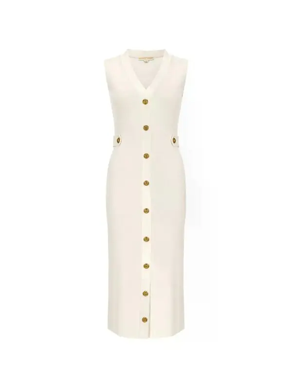 Michael Kors Sleeveless V-neck Button-down Midi Dress