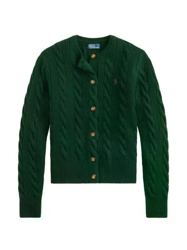 Polo Ralph Lauren Cable-knit Cardigan With Embroidered Pony - Green