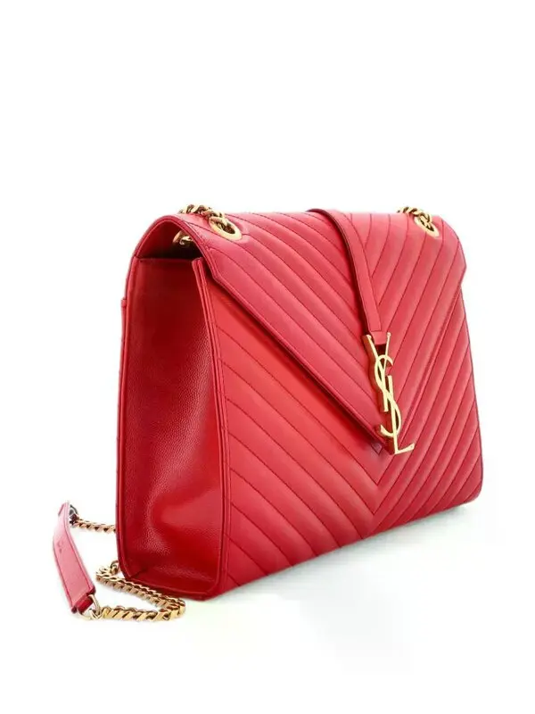Saint Laurent Classic Monogram Envelope Satchel Matelasse Chevron Leather Large Shoulder Bag