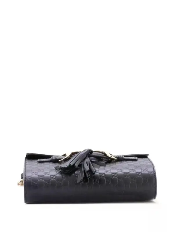 Gucci Emily Chain Flap Bag Microssima Leather Mini Shoulder Bag - Black