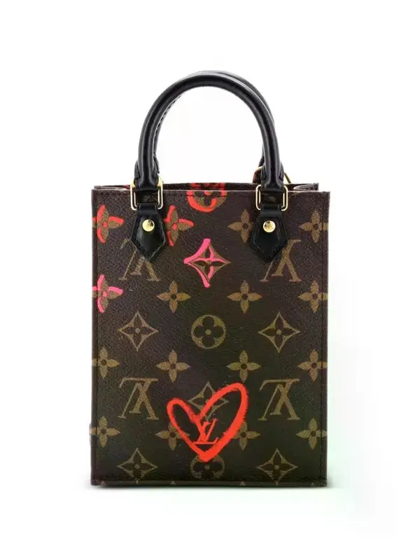 LOUIS VUITTON Petit Sac Plat Bag Limited Edition Fall In Love Monogram Canvas Tote Bag - Brown