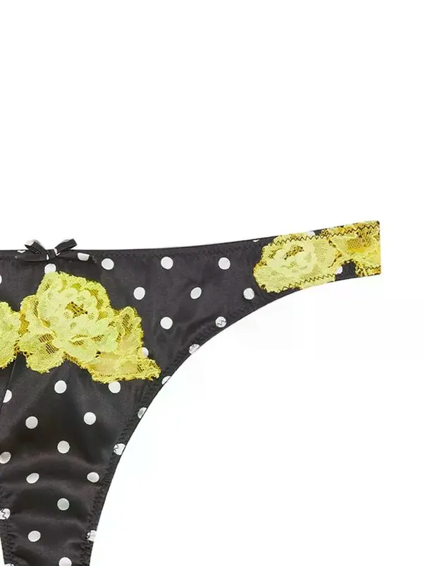 FLEUR DU MAL Juliet Lace-trim Polka-dot Thong - Black