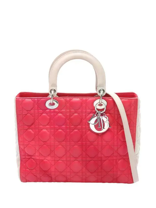 Dior 2000-2026 Large Bicolor Lambskin Cannage Lady Satchel - Red