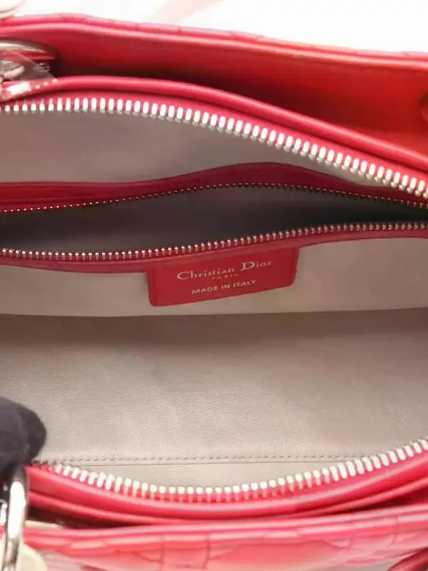 Dior Large Lambskin Cannage Lady Satchel - Red