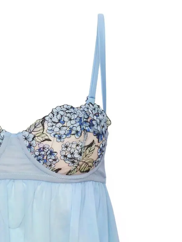 FLEUR DU MAL Hydrangea Floral-embroidered Babydoll - Blue