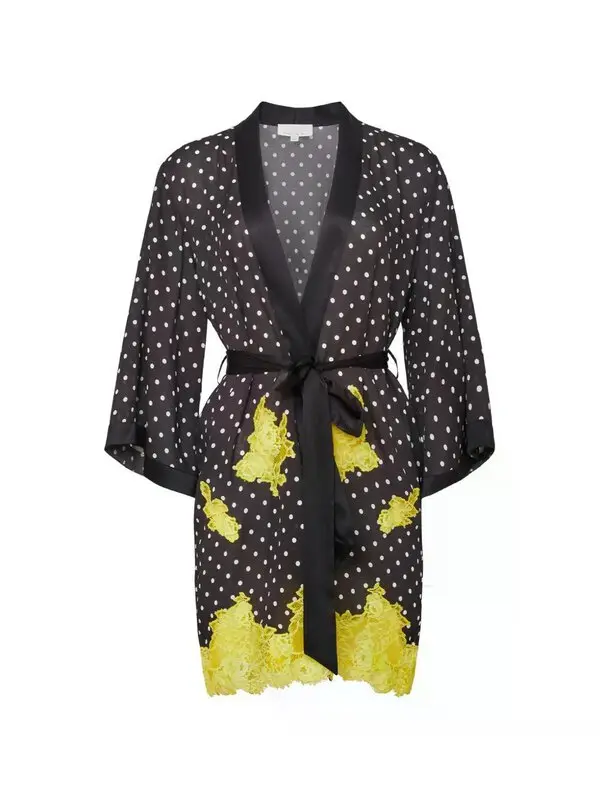 FLEUR DU MAL Juliet Lace-trim Polka-dot Robe - Black