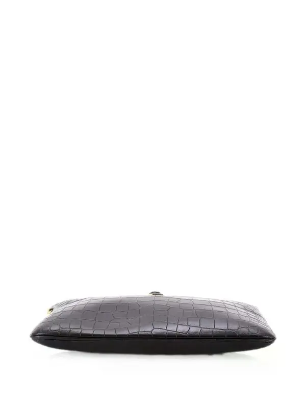 Saint Laurent Classic Monogram Tablet Wristlet Pouch Crocodile Embossed Leather Clutch Bag