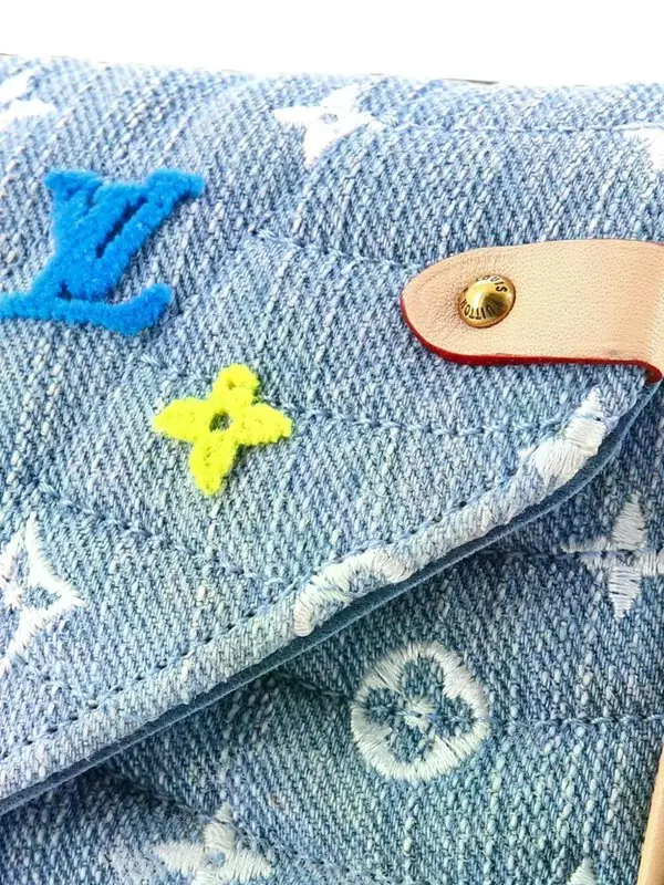 LOUIS VUITTON New Wave Chain Pochette Monogram Embroidered Quilted Denim Crossbody Bag - Blue