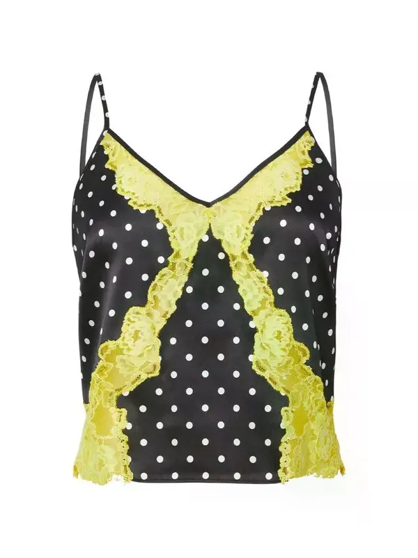 FLEUR DU MAL Juliet Lace-trim Dotted Camisole Top - Black