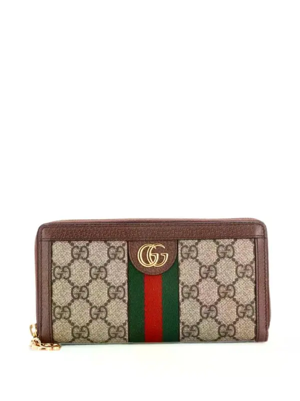 Gucci Ophidia Zip Around Wallet Gg Coated Canvas Small Wallets - Brown