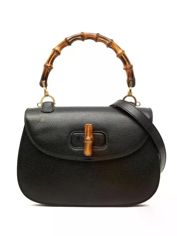 Gucci 20th Century Grained Calfskin Bamboo Night Satchel - Black