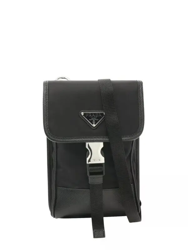 Prada 2013-2026 Saffiano Trimmed Re Nylon Phone Case Crossbody Bag - Black