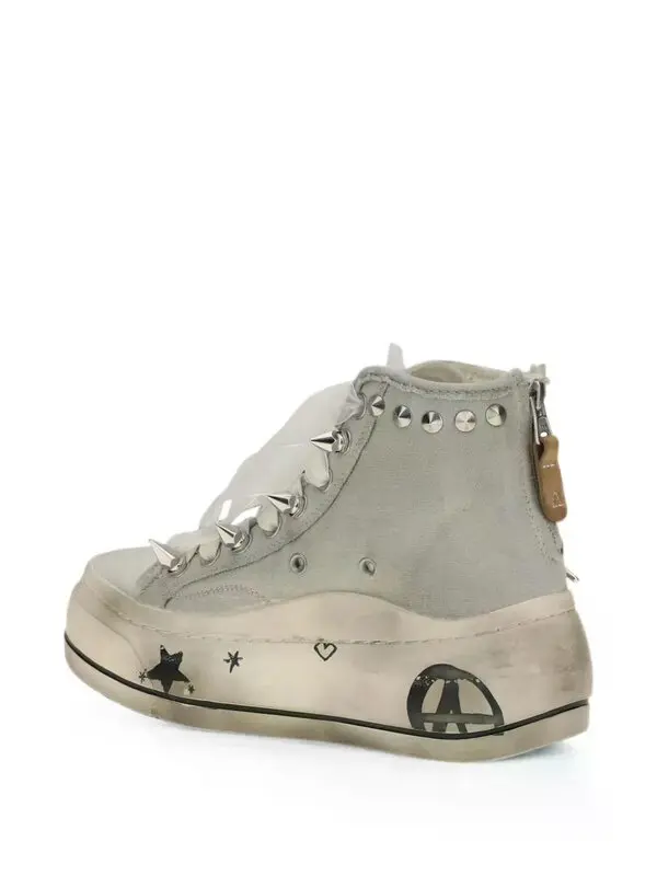 R13 Embellished Distressed High Top Sneakers