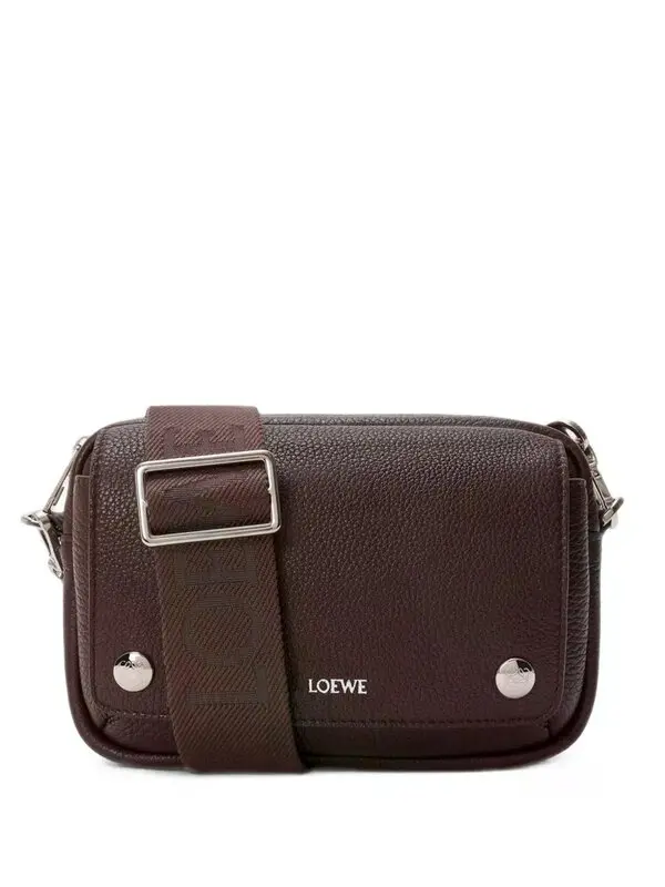 Loewe Grained Leather Shoulder Bag With Logo Print - Brown