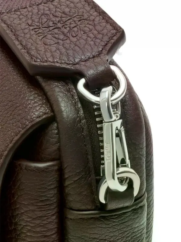 Loewe Grained Leather Shoulder Bag With Logo Print - Brown