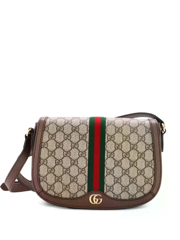 Gucci Ophidia Saddle Flap Gg Coated Canvas Small Shoulder Bag - Brown