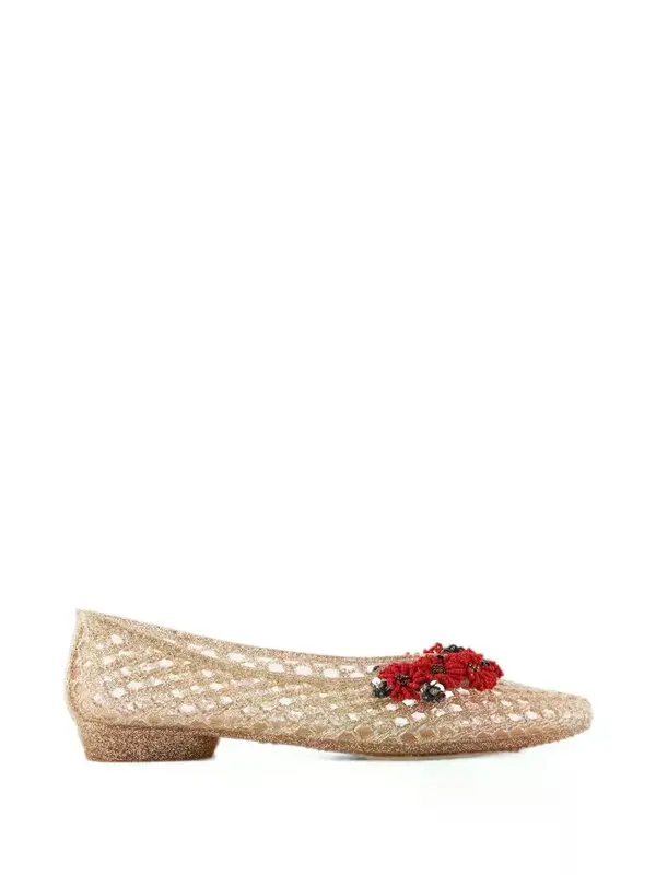 HEAVENLY JELLY Flower Embellished Glitter Ballet Flats - Gold