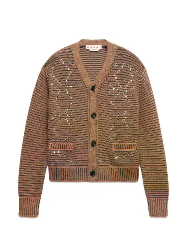 Marni Stud-embellished Striped Cardigan - Brown