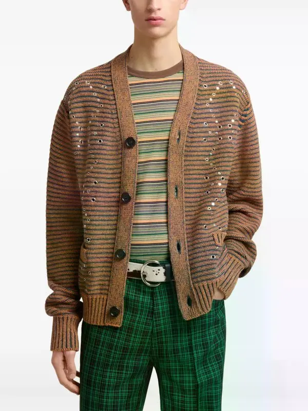 Marni Stud-embellished Striped Cardigan