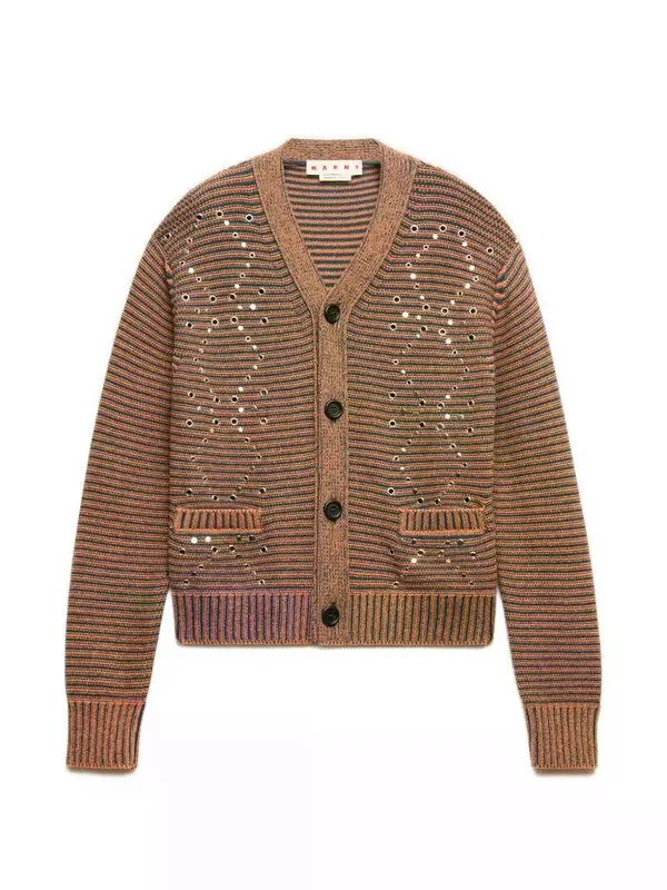 Marni Stud-embellished Striped Cardigan - Brown