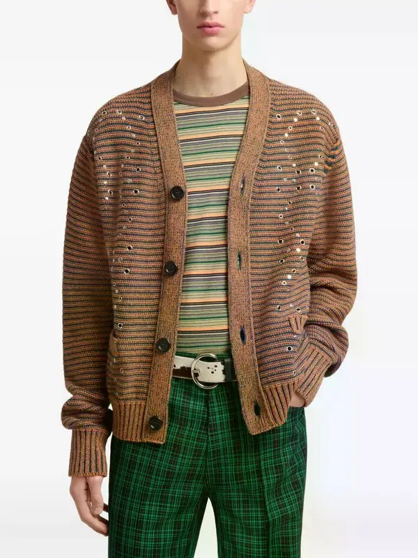 Marni Stud-embellished Striped Cardigan