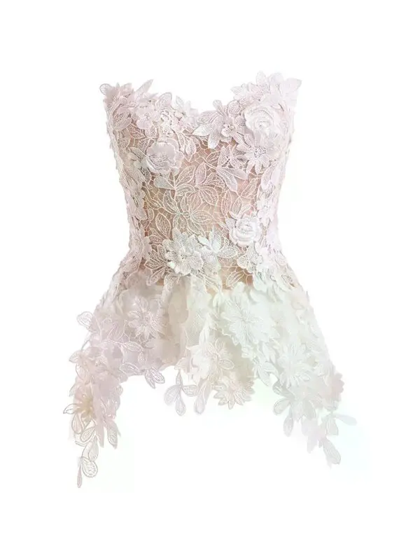 GEMY MAALOUF Floral-lace Peplum Top - White