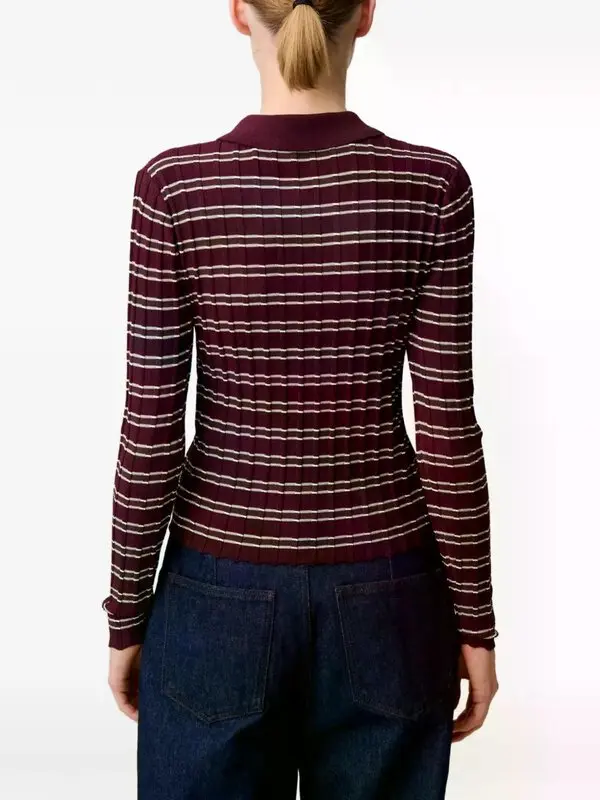 Claudie Pierlot Striped Ribbed-knit Polo Top